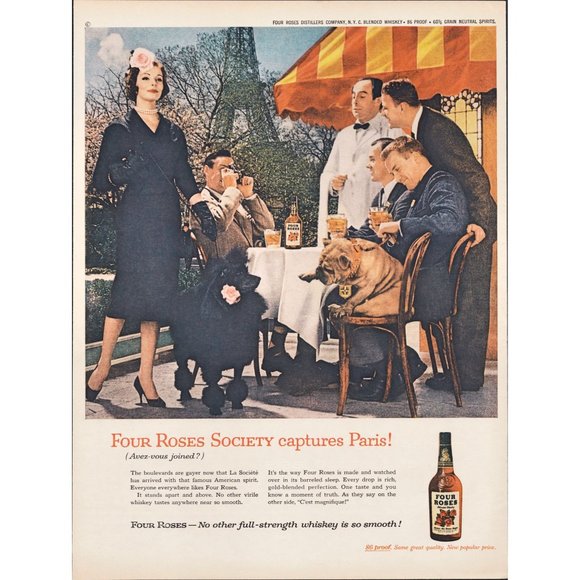 Four Roses | Art | 959 Four Roses Whiskey Vintage Print Ad Paris Cafe ...
